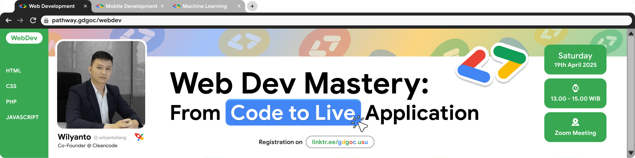 See Web Dev Mastery: From Code to Live Application at Google Developer ...
